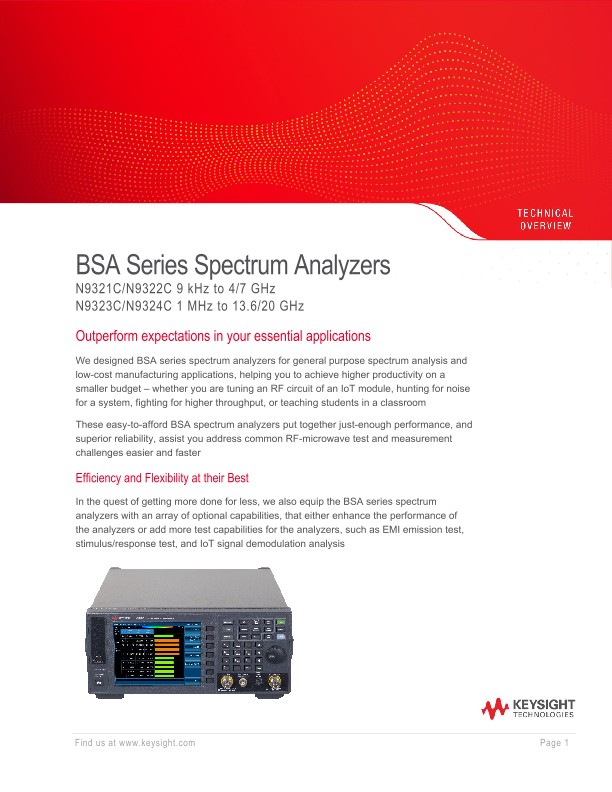 BSA Series Spectrum Analyzers PDF Asset Page | Keysight